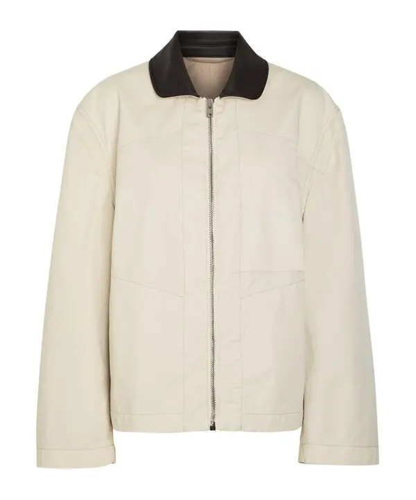 LEMAIRE Cotton Jacket With Leather Collar