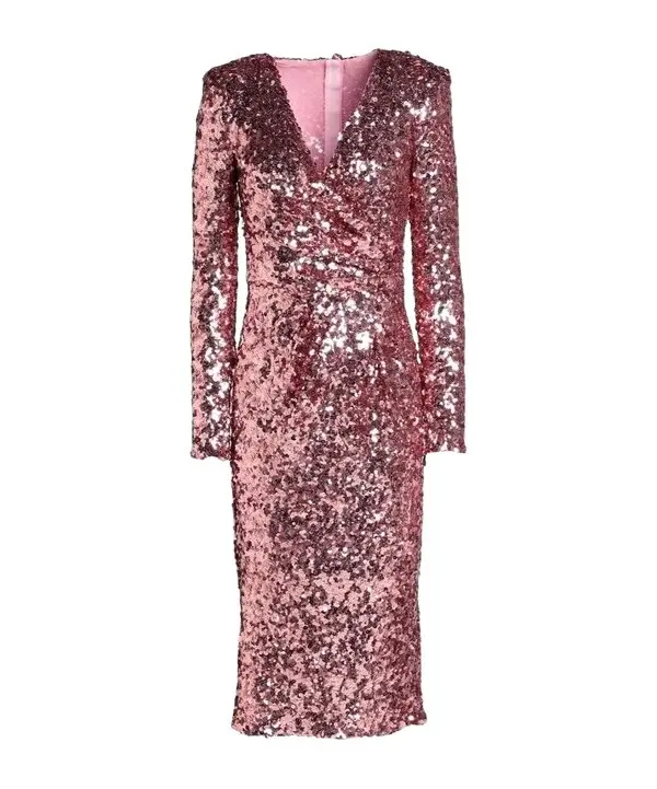 Dolce & Gabbana Sequined V-neck Long Sleeve Dress