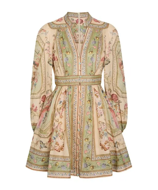Zimmermann Roselight Printed Linen Mini Dress