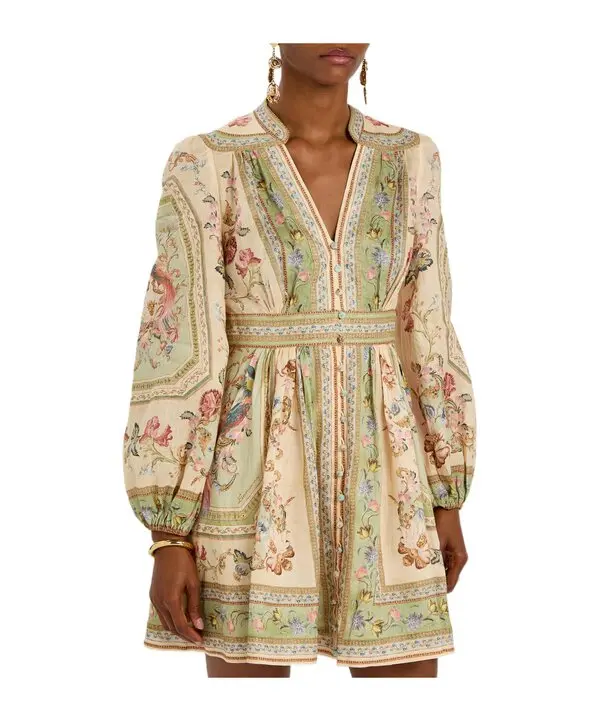Zimmermann Roselight Printed Linen Mini Dress