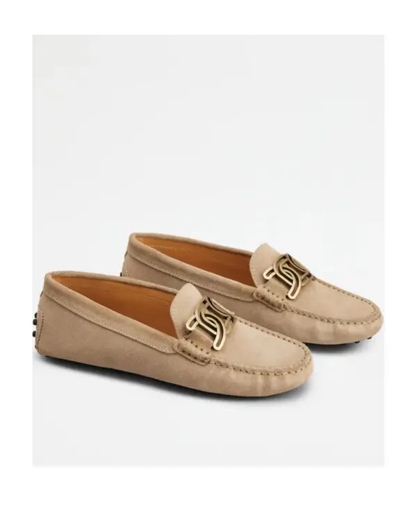 TOD'S Kate Gommino Suede Loafers With Metal Chain Detail