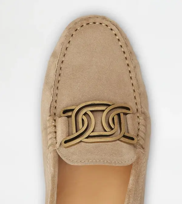 TOD'S Kate Gommino Suede Loafers With Metal Chain Detail