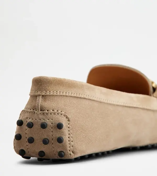 TOD'S Kate Gommino Suede Loafers With Metal Chain Detail