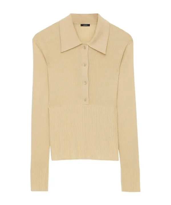 JOSEPH Ribbed Long Sleeved Polo Top