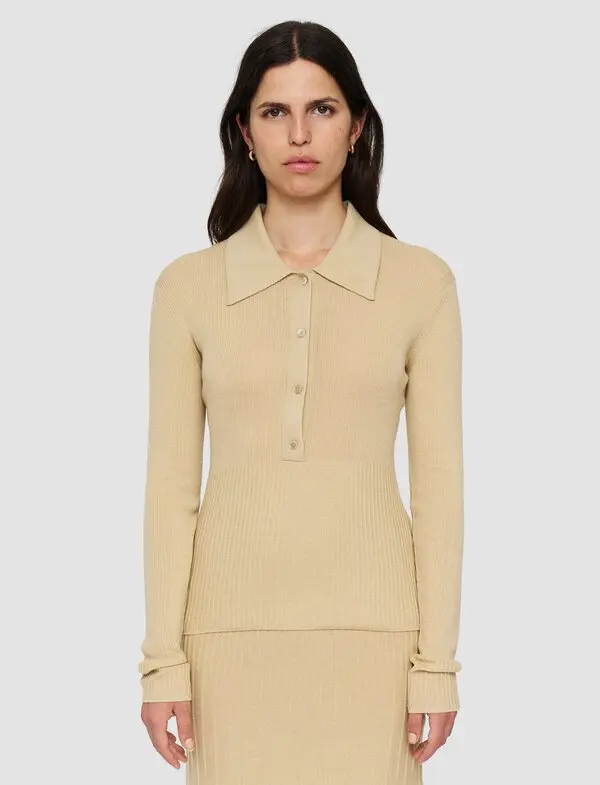 JOSEPH Ribbed Long Sleeved Polo Top