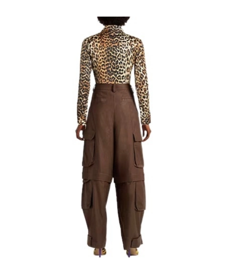 GANNI Leopard Print Satin Long Sleeve Shirt