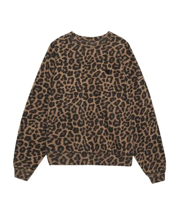 ANINE BING Long Sleeve Crew Neck Animal Print Sweater
