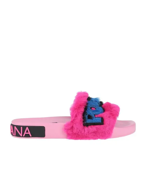Dolce & Gabbana Embellished Plush Slides - Pink