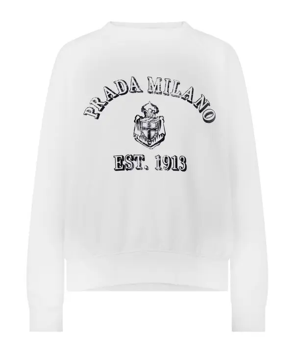 Prada Crewneck Sweatshirt With Logo Detail - Bianco