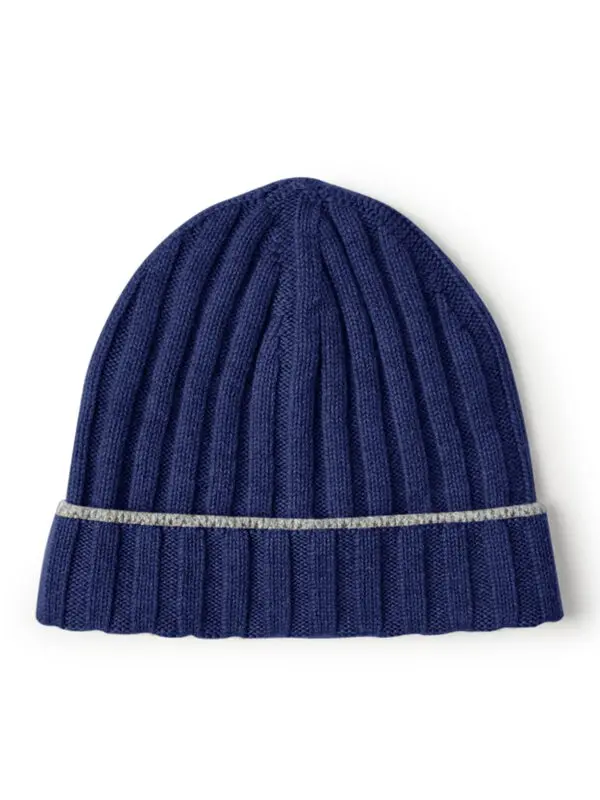 Brunello Cucinelli Ribbed Cashmere Beanie - Blue
