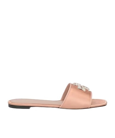 Tory Burch Embellished Logo Slides - Nude