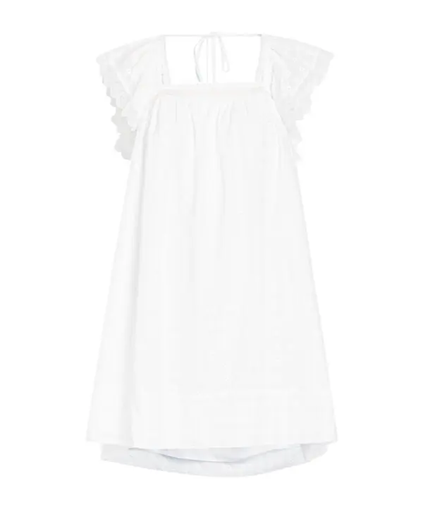 GANNI Cotton Square Neck Dress - White