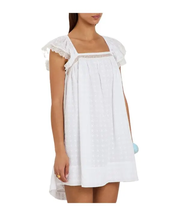 GANNI Cotton Broderie Anglaise Square Neck Mini Dress