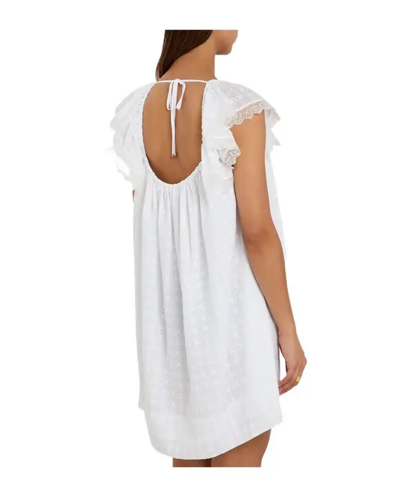 GANNI Cotton Broderie Anglaise Square Neck Mini Dress