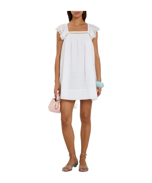 GANNI Cotton Broderie Anglaise Square Neck Mini Dress