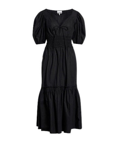 GANNI Flared Midi Dress With V-neck And Shirring
