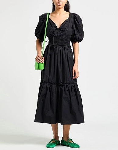GANNI Flared Midi Dress With V-neck And Shirring