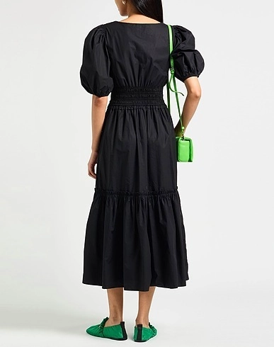 GANNI Flared Midi Dress With V-neck And Shirring