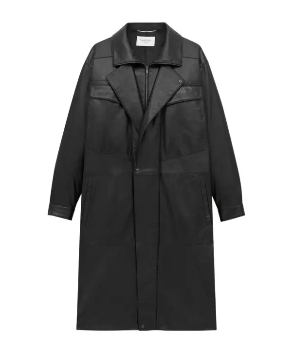 Saint Laurent Zip-up Long Coat - Black