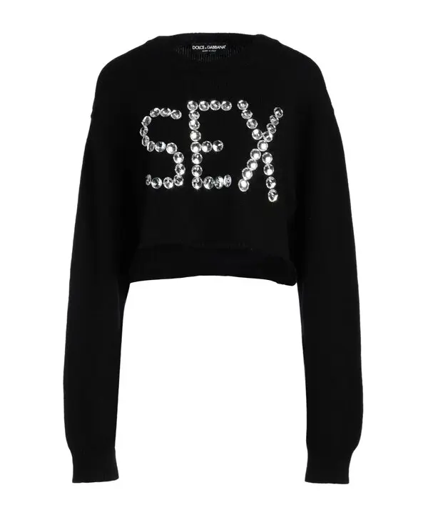 Dolce & Gabbana Cashmere Crew Neck Embellished Cropped Sweater