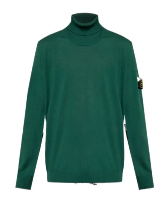 Stone Island Logo Patch Roll Neck Jumper - Blue