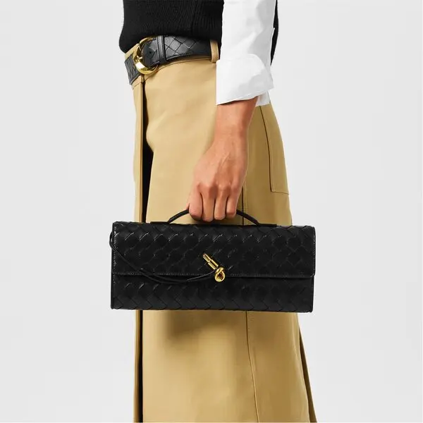 Bottega Veneta Intrecciato Woven Clutch With Brass-finish Knot Closure