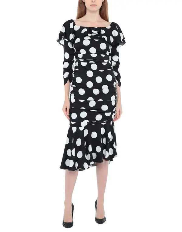 Dolce & Gabbana Polka Dot Satin Midi Dress With Ruffle Detail