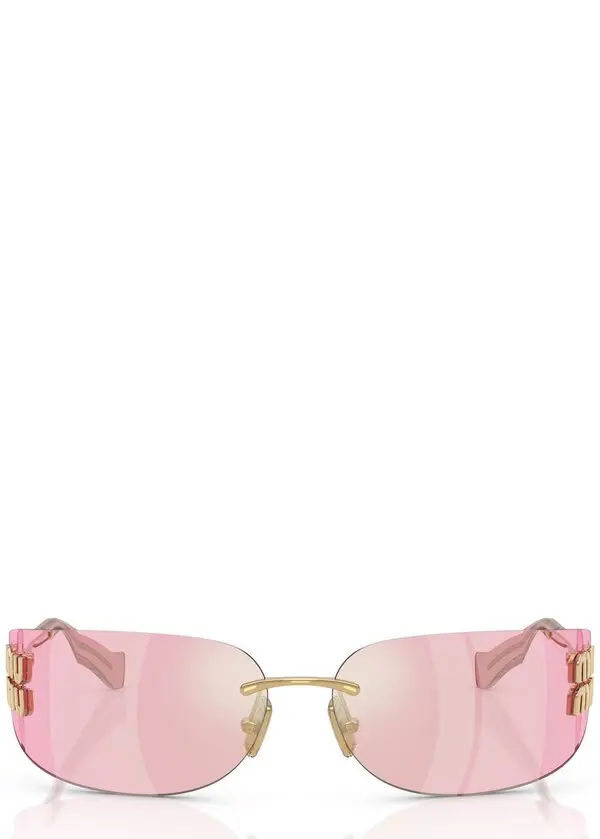 Miu Miu Rimless Metal Sunglasses With Logo Detail