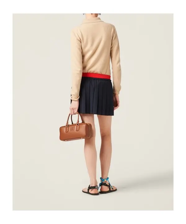 Miu Miu Pleated Batavia Skirt With Embroidered Logo And Drawstring Waist - Blue