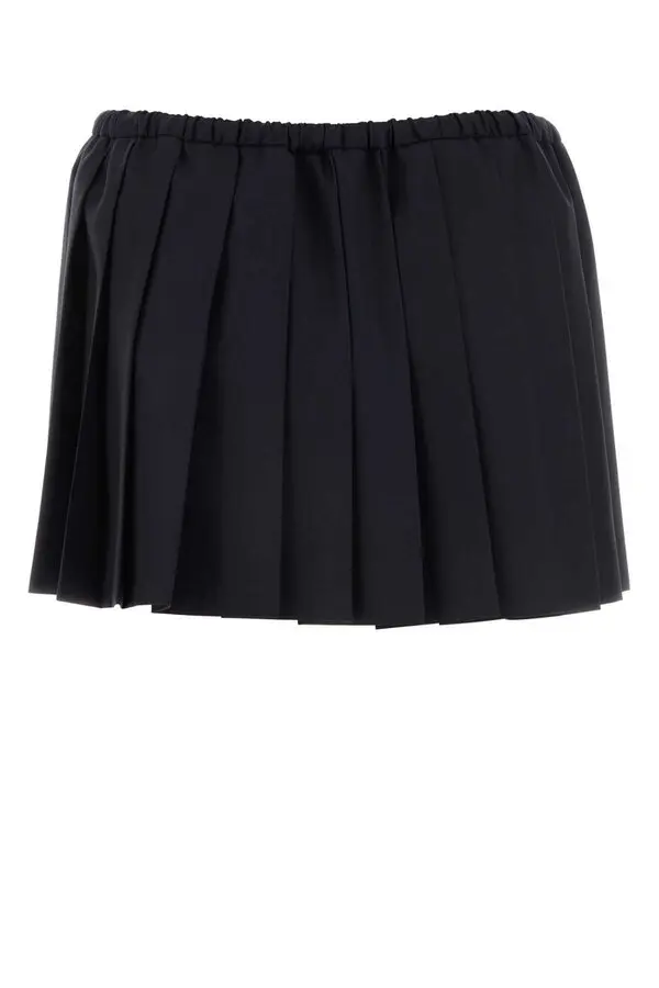 Miu Miu Pleated Batavia Skirt With Embroidered Logo And Drawstring Waist
