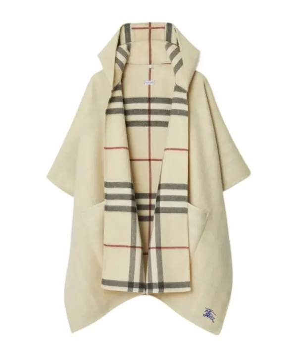 Burberry Cashmere Hooded Cape With Checked Lining