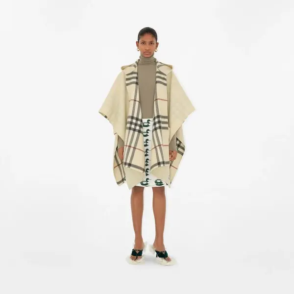Burberry Cashmere Hooded Cape With Checked Lining
