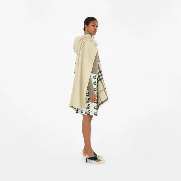 Burberry Cashmere Hooded Cape With Checked Lining