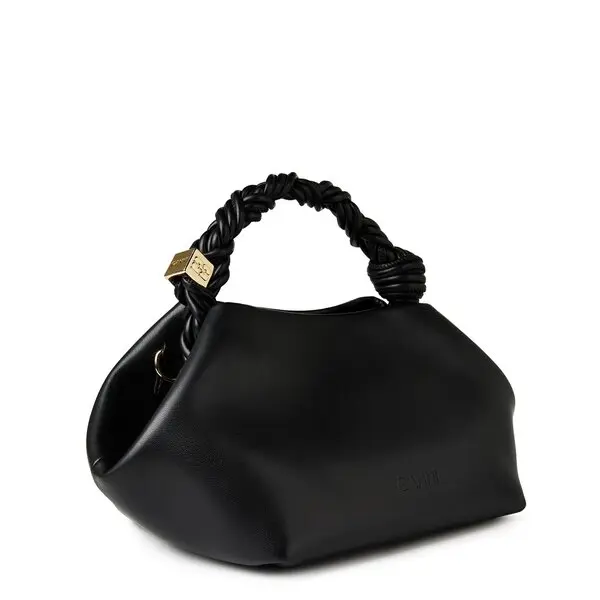 GANNI Leather Crossbody Bag With Braided Top Handle - Black