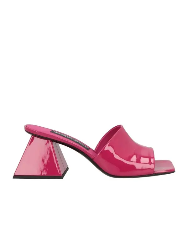 Dolce & Gabbana Patent Leather Geometric Heel Square-toe Slippers