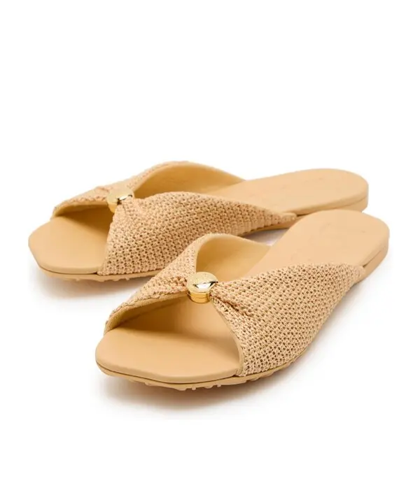 Loewe Pebble Soft Raffia And Leather Sliders