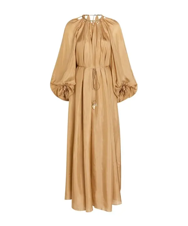Zimmermann Round Neck Cutout Silk Maxi Dress - Nude