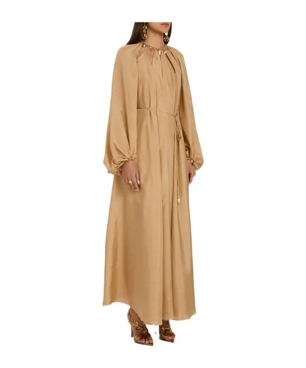 Zimmermann Round Neck Cutout Silk Maxi Dress - Nude