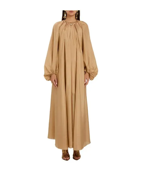 Zimmermann Round Neck Cutout Silk Maxi Dress - Nude