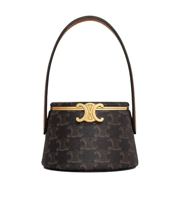 Celine Nina Minaudiere In Lambskin With Triomphe Canvas Print And Calfskin - Tan