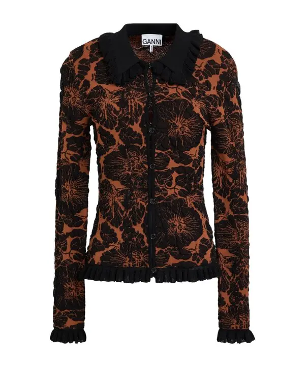 GANNI Floral Pattern Long Sleeve Button Up Blouse