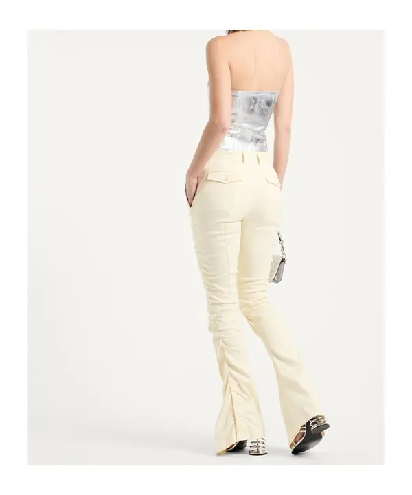 GANNI Metallic Denim Strapless Crop Top
