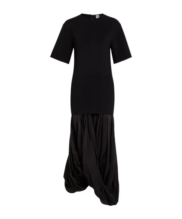 TOTEME Layered Cocoon-skirt Knit Midi Dress - Black