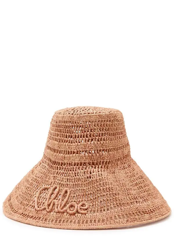Chloé Solid Logo Raffia Hat