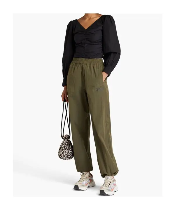 GANNI Pleated V-neck Long Sleeve Blouse