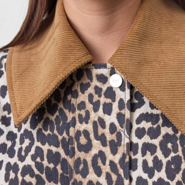 GANNI Leopard Print Casual Jacket - Nude