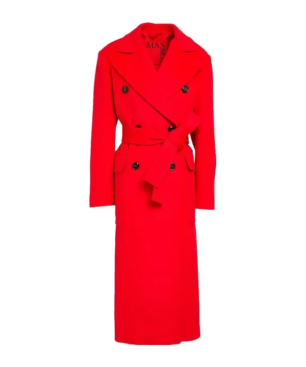 MAXCO. Belted Wool Coat With Notched Lapel