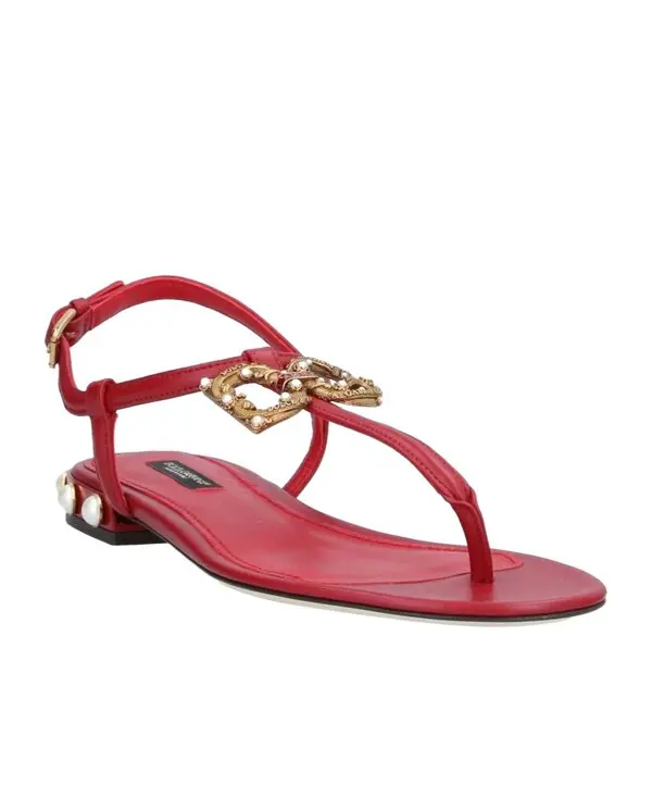 Dolce & Gabbana Embellished Leather Thong Sandals