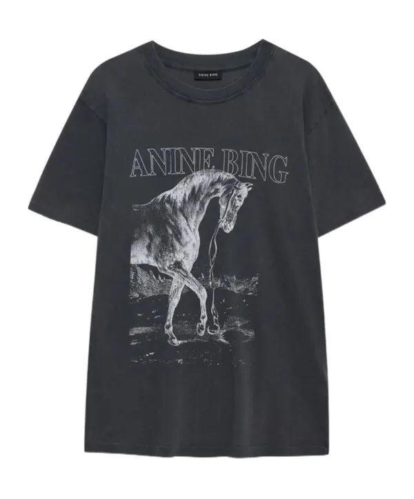 ANINE BING Lili Horse Tee - Washed Black