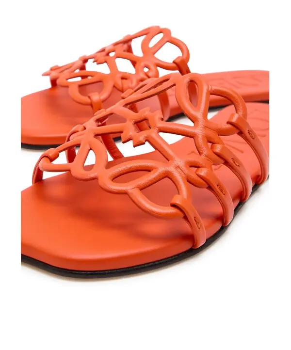 Loewe Petal Anagram Leather Sliders - Red